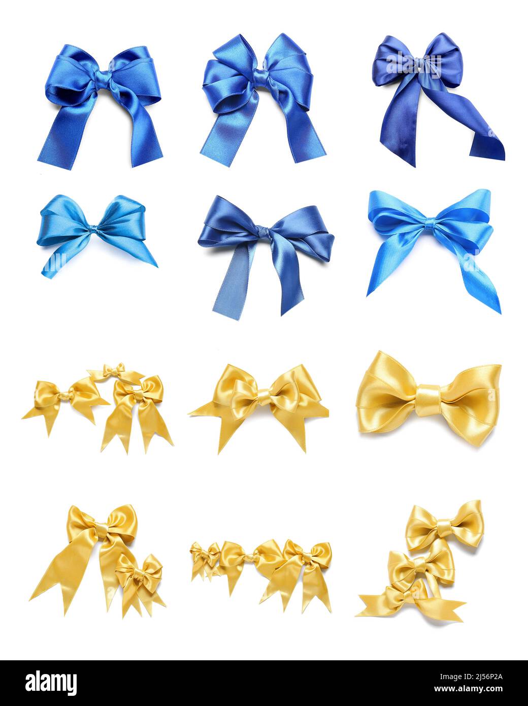 Set of beautiful blue and golden bows isolated on white Stock Photo - Alamy