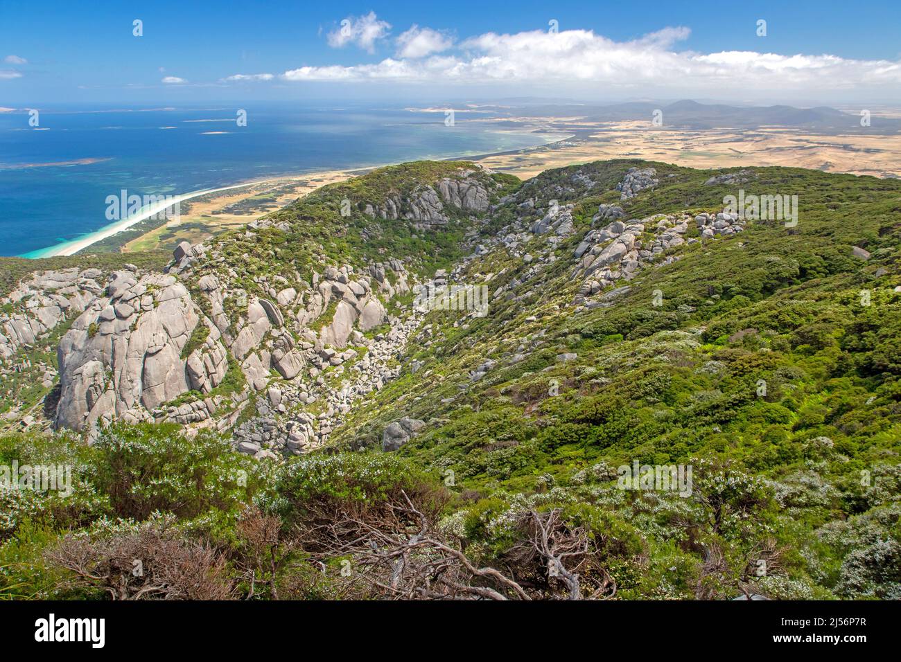 View north from the slopes of the Strzelecki Peaks on Flinders Island ...