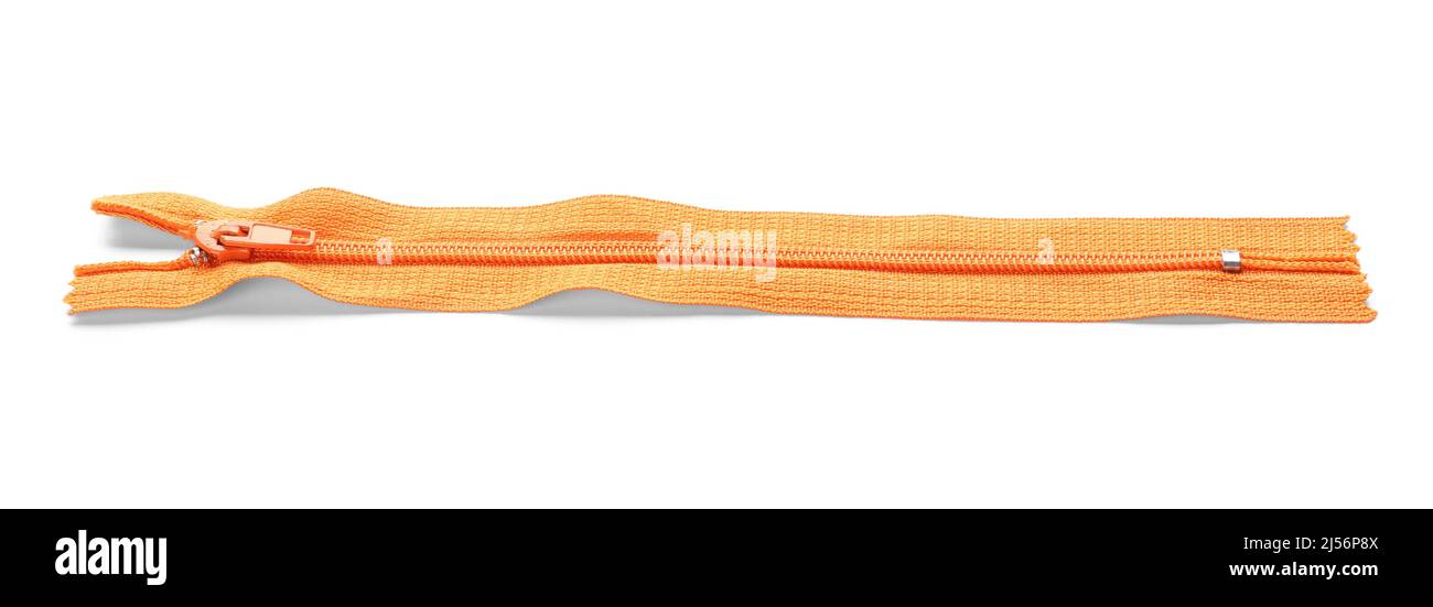 Stylish orange zipper on white background Stock Photo - Alamy