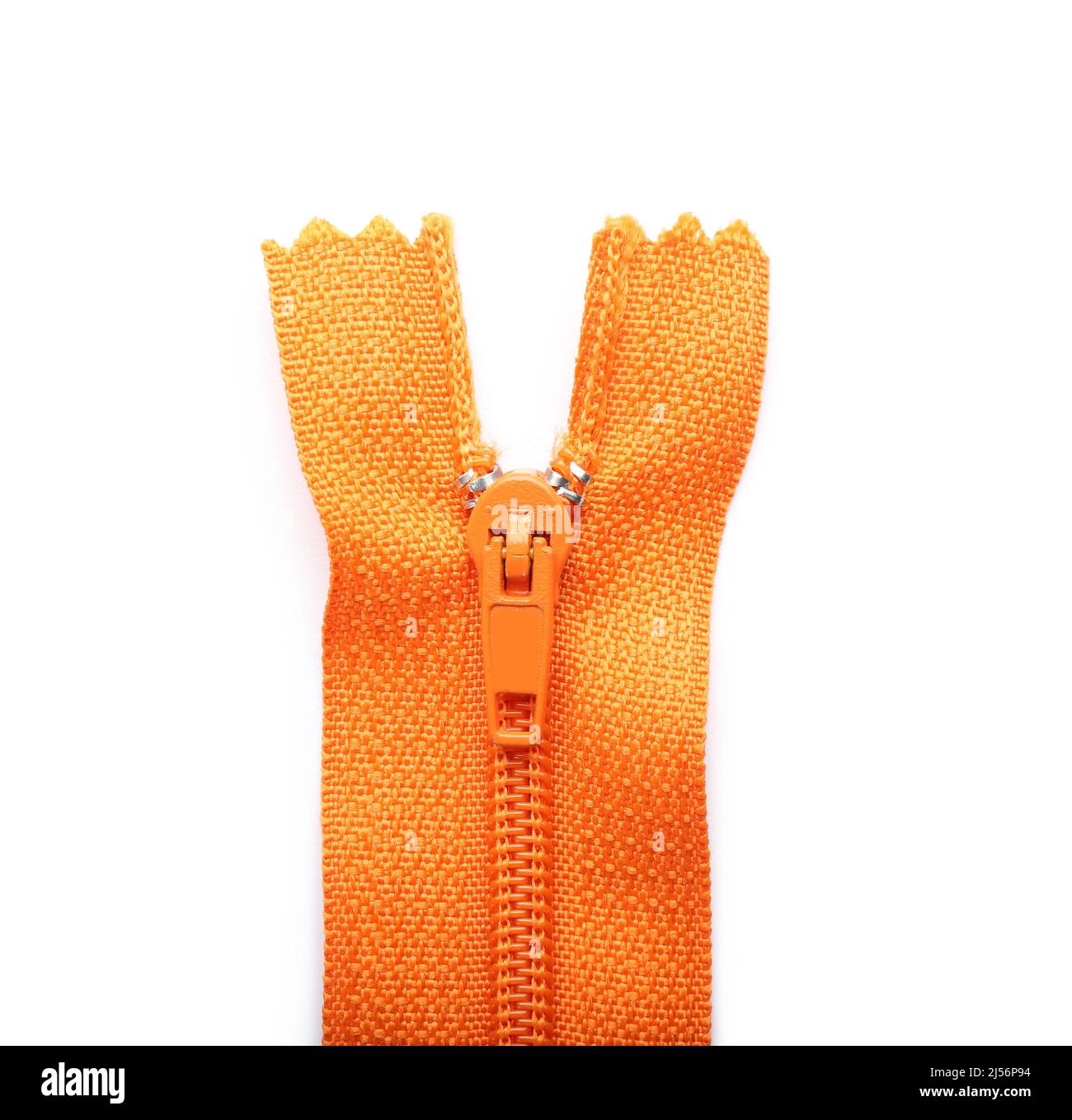 Stylish orange zipper on white background Stock Photo - Alamy