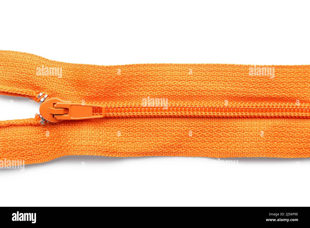 Stylish orange zipper on white background Stock Photo - Alamy