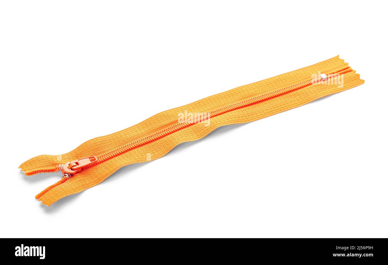 Stylish orange zipper on white background Stock Photo - Alamy