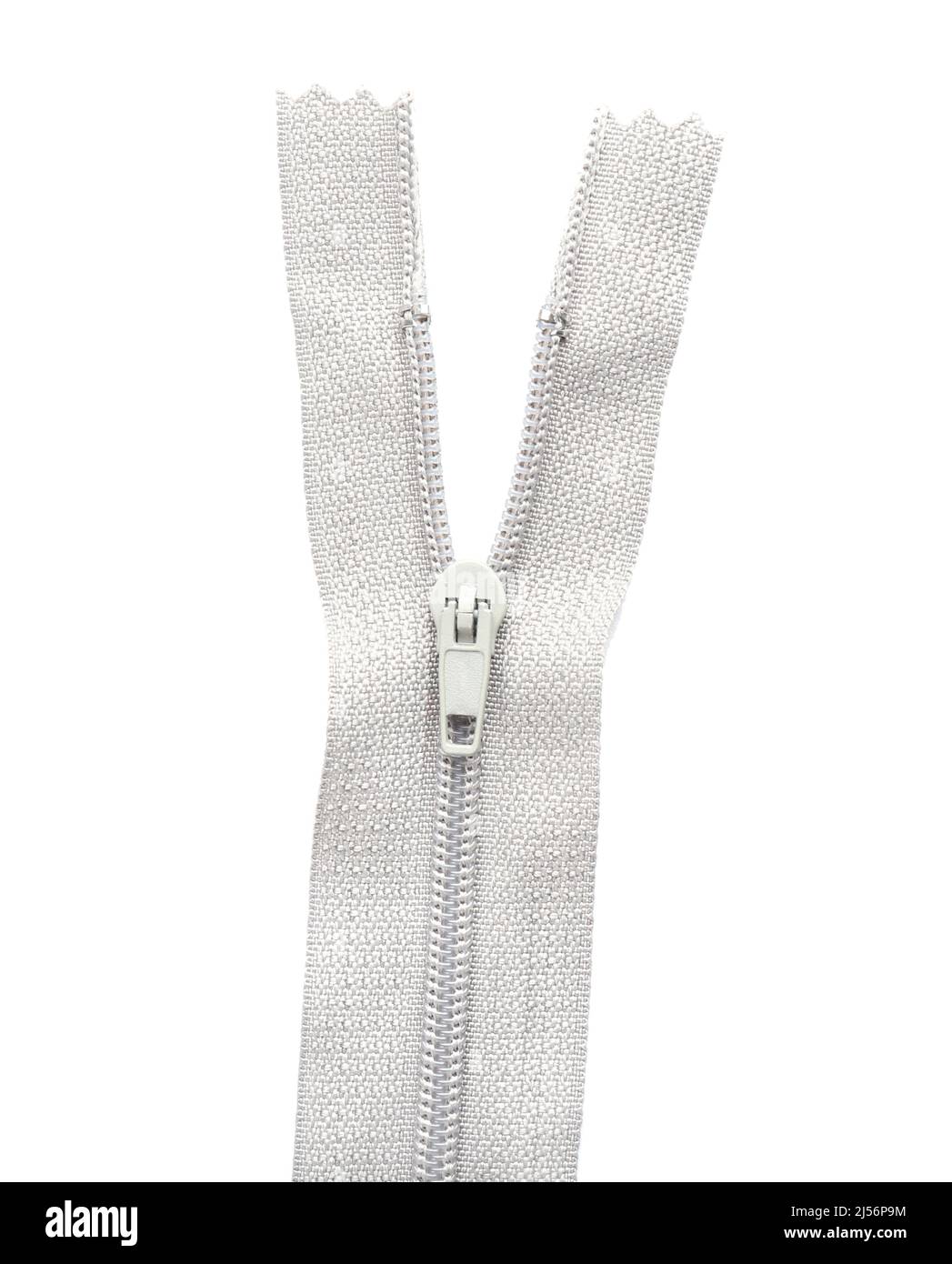 Stylish grey zipper on white background Stock Photo - Alamy
