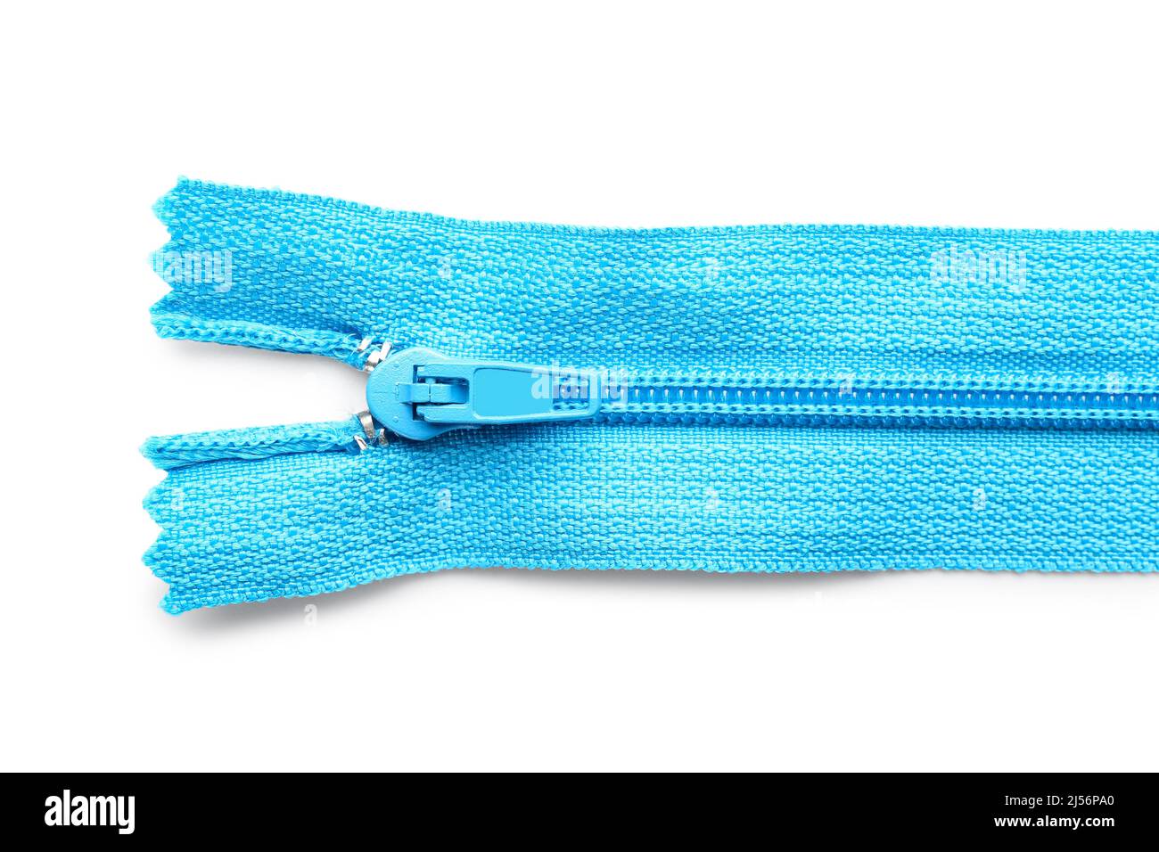Stylish blue zipper on white background Stock Photo - Alamy