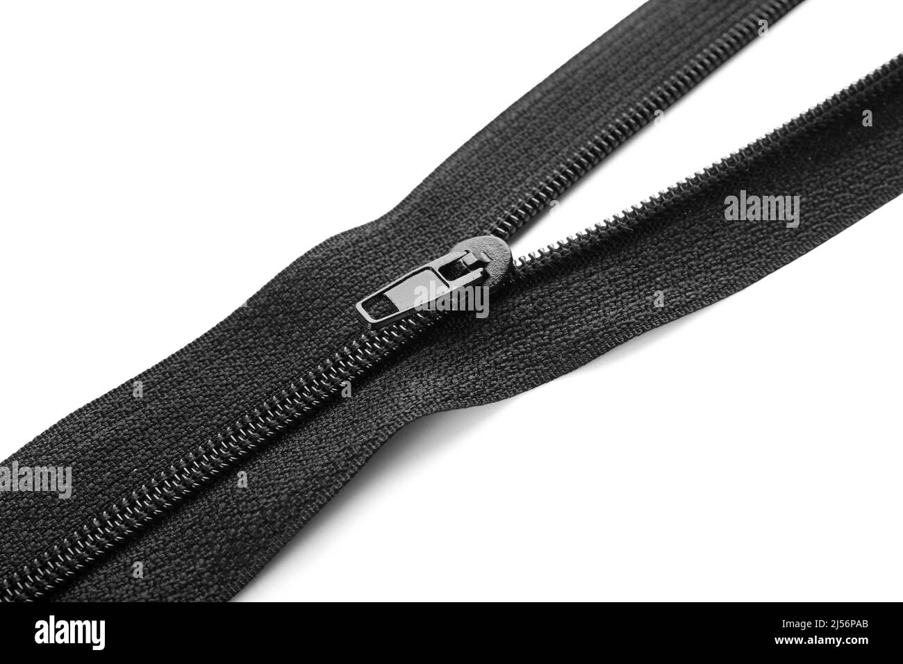 Stylish black zipper on white background Stock Photo - Alamy