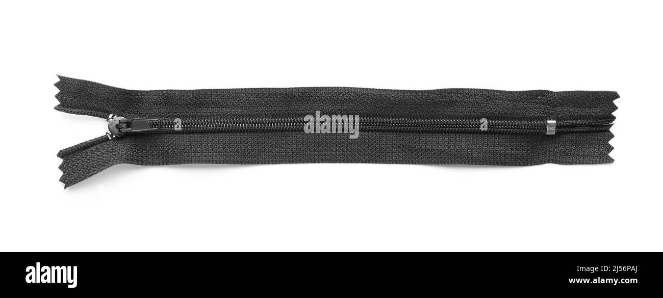 Stylish black zipper on white background Stock Photo - Alamy