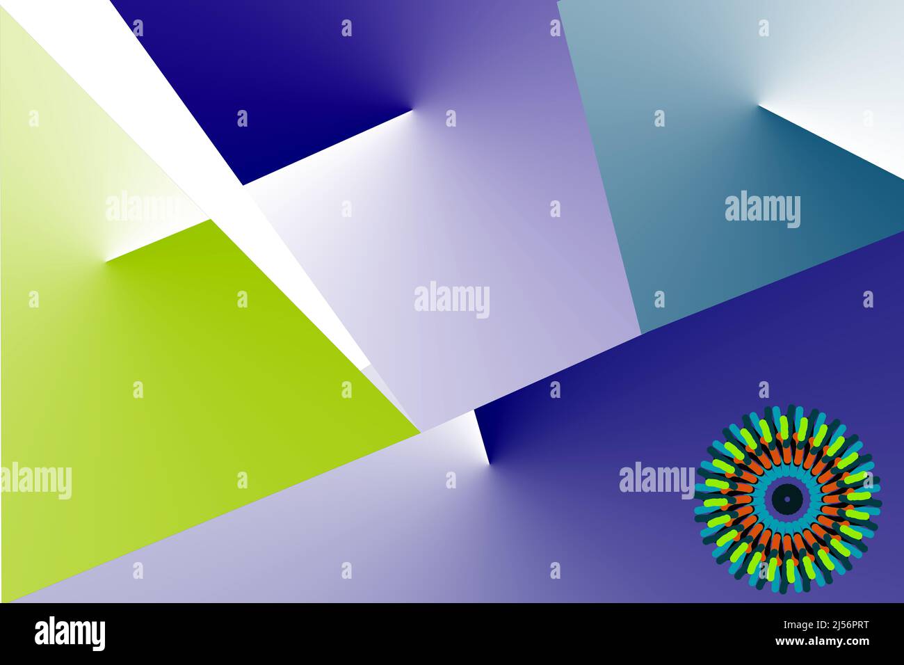 Colorful wheel inside conically lit geometric space Stock Photo - Alamy