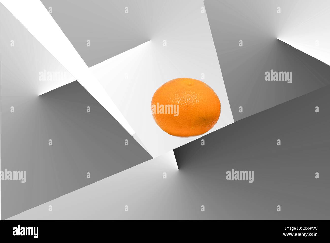 Orange at the center of a conically lit monochrome space Stock Photo ...