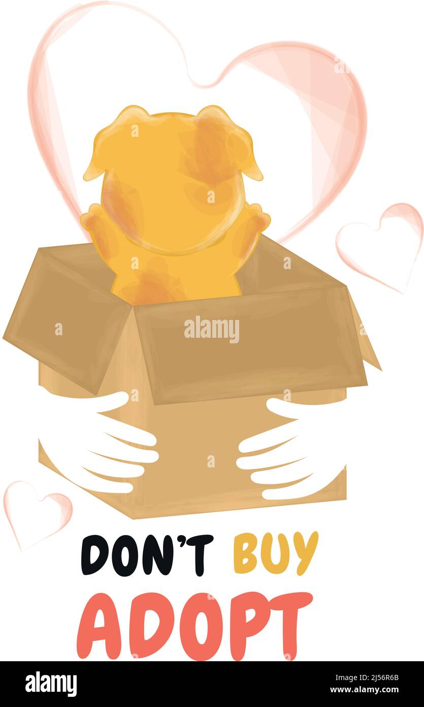 Puppy in a box Heart and hands Pet adoption Vector Stock Vector Image ...