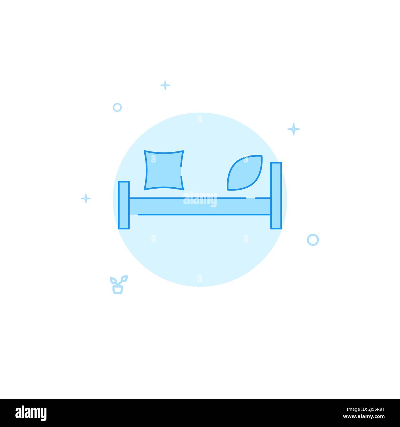 Bed, bedroom vector icon. Flat illustration. Filled line style. Blue ...
