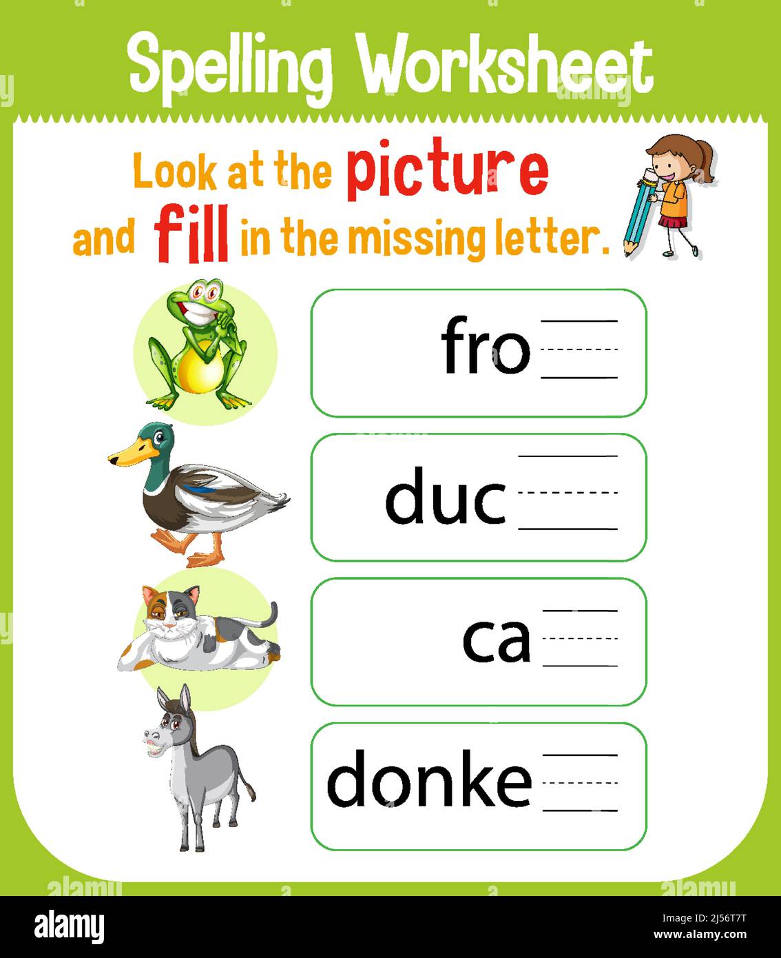 Worksheet design for spelling words illustration Stock Vector Image ...