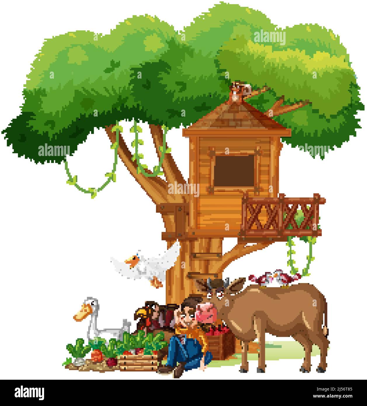 Many farm animals and treehouse illustration Stock Vector Image & Art ...