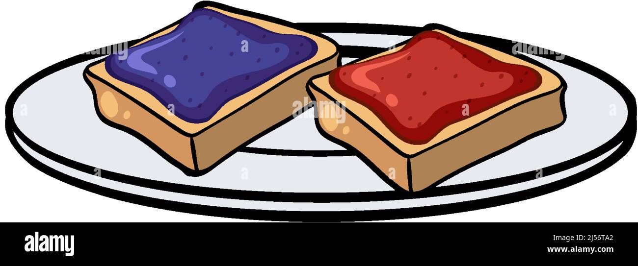 Two toasts with jam on the plate illustration Stock Vector Image & Art ...