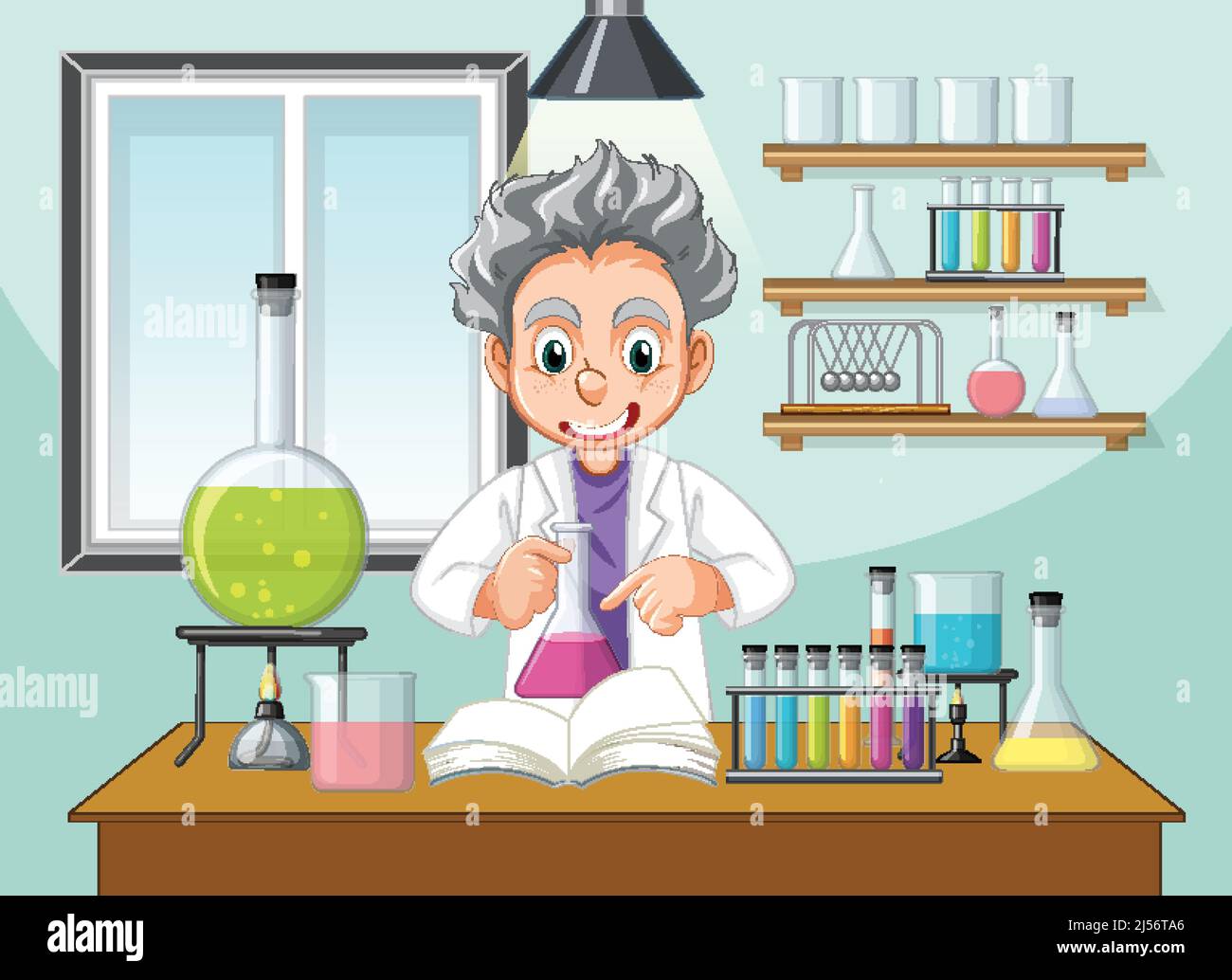 Funny scientist experiment in laboratory illustration Stock Vector ...