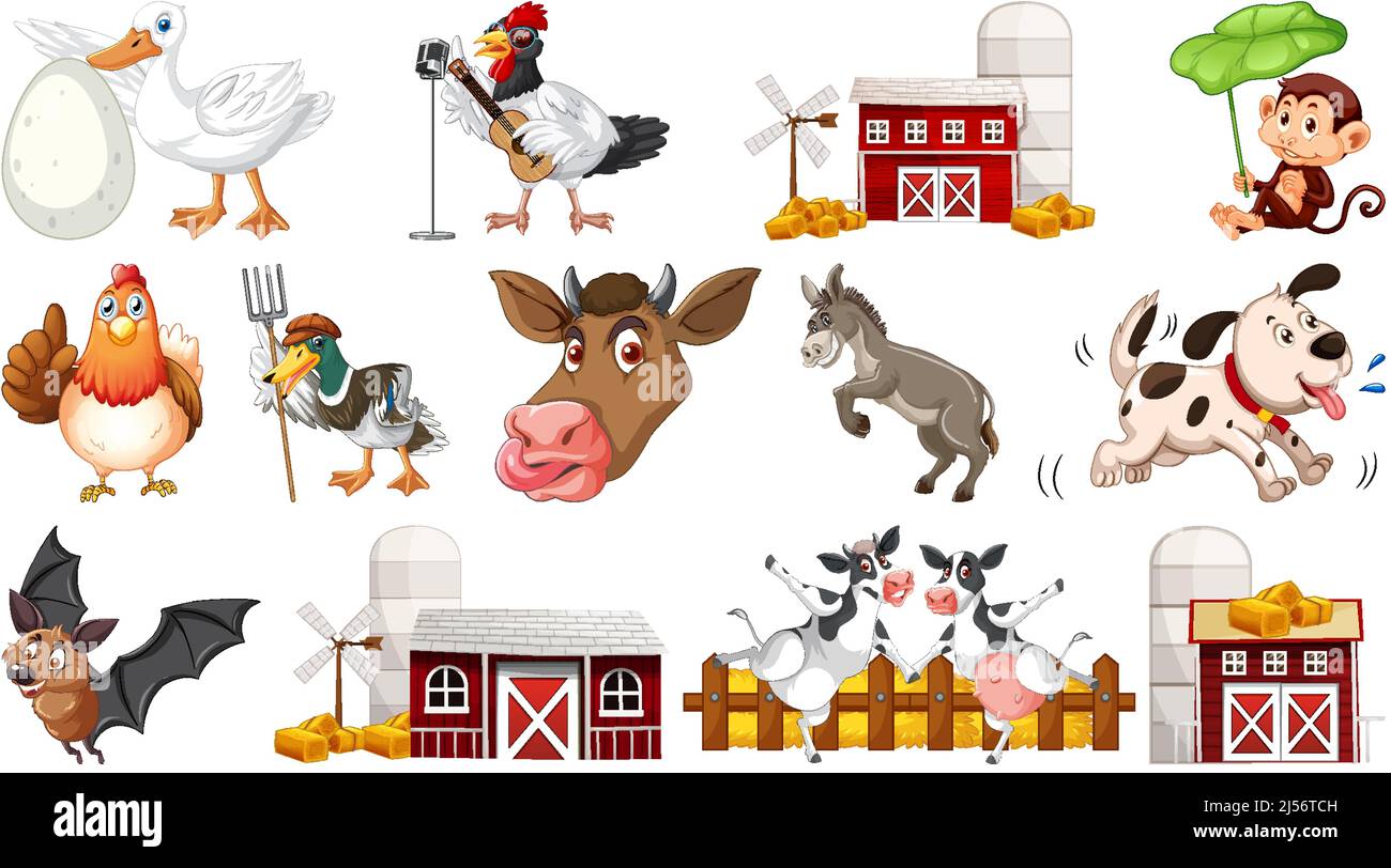 Many farm animals on white background illustration Stock Vector Image ...