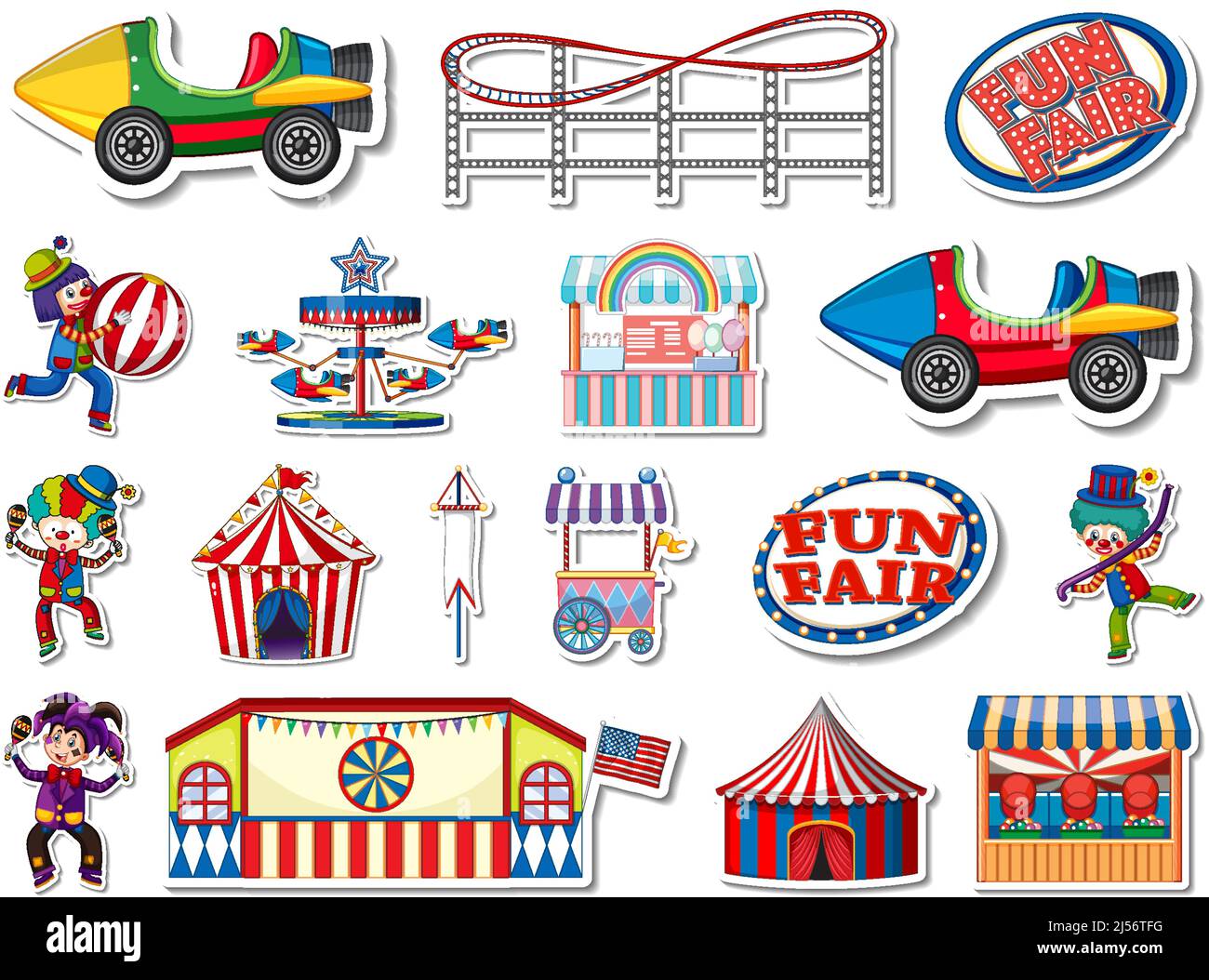 Sticker set of amusement park and fun fair objects illustration Stock ...