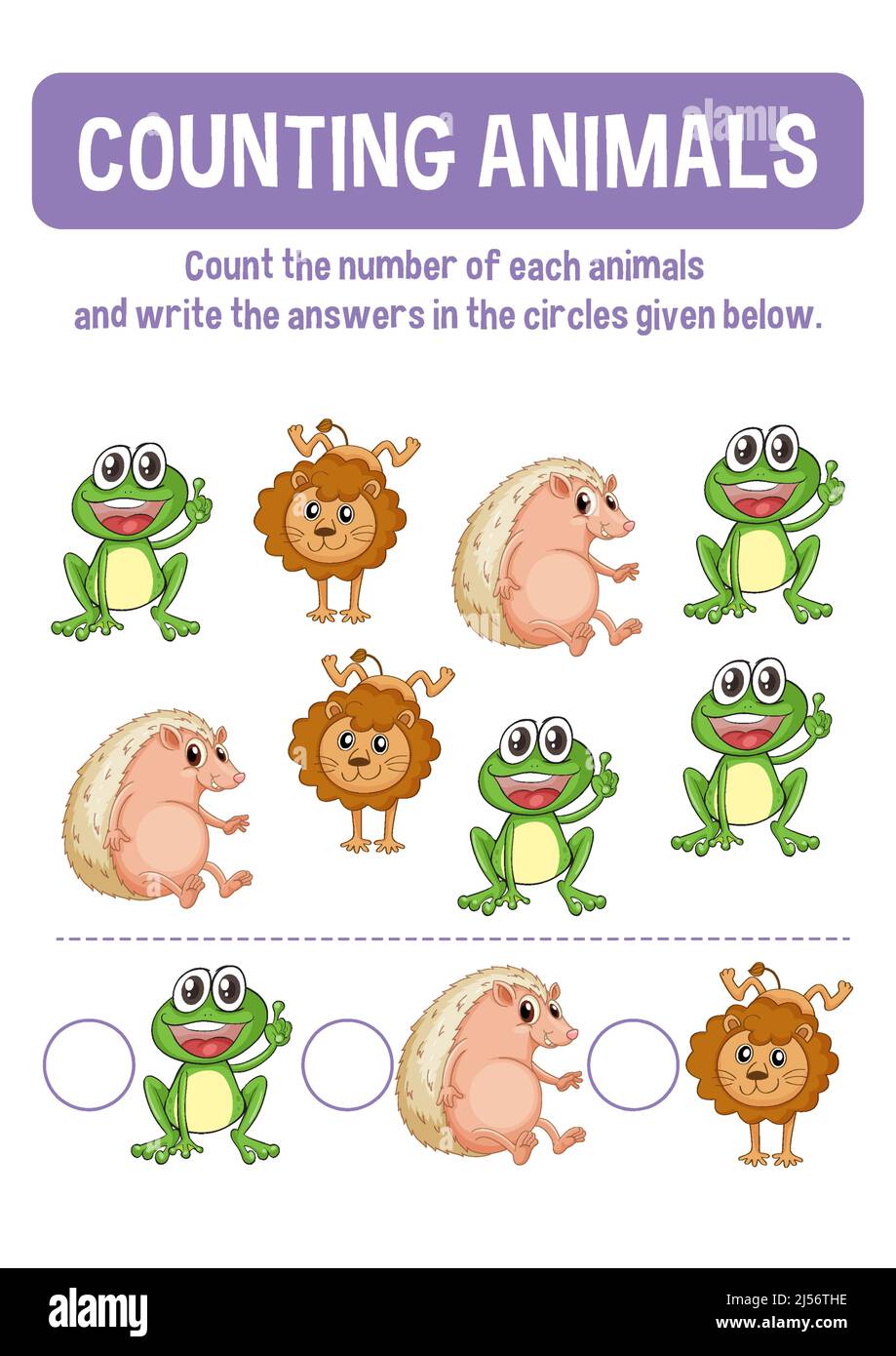Worksheet design for counting animals illustration Stock Vector Image ...