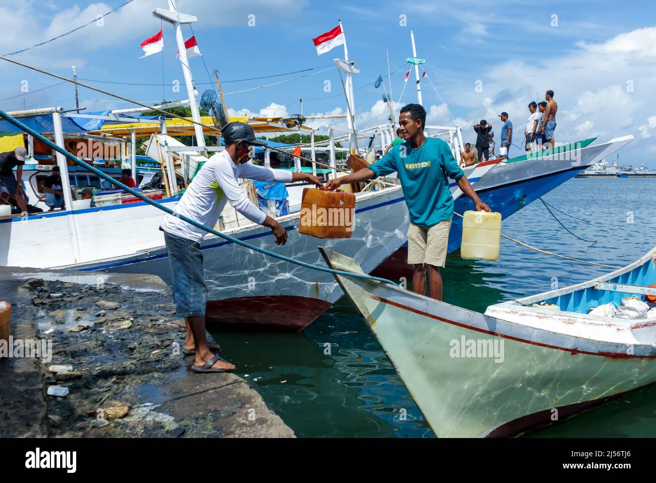 Preparing for Refueling Fishing Boat Stock Photo - Alamy