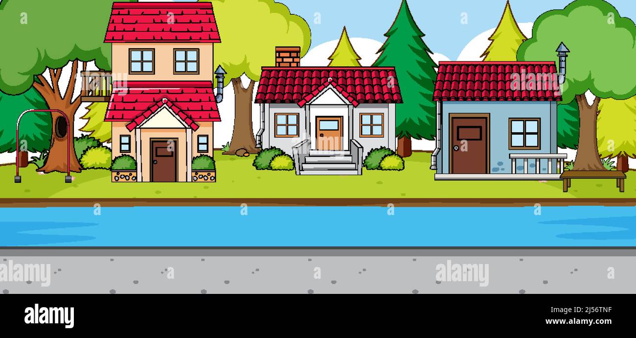 Scene with buildings along the river illustration Stock Vector Image ...