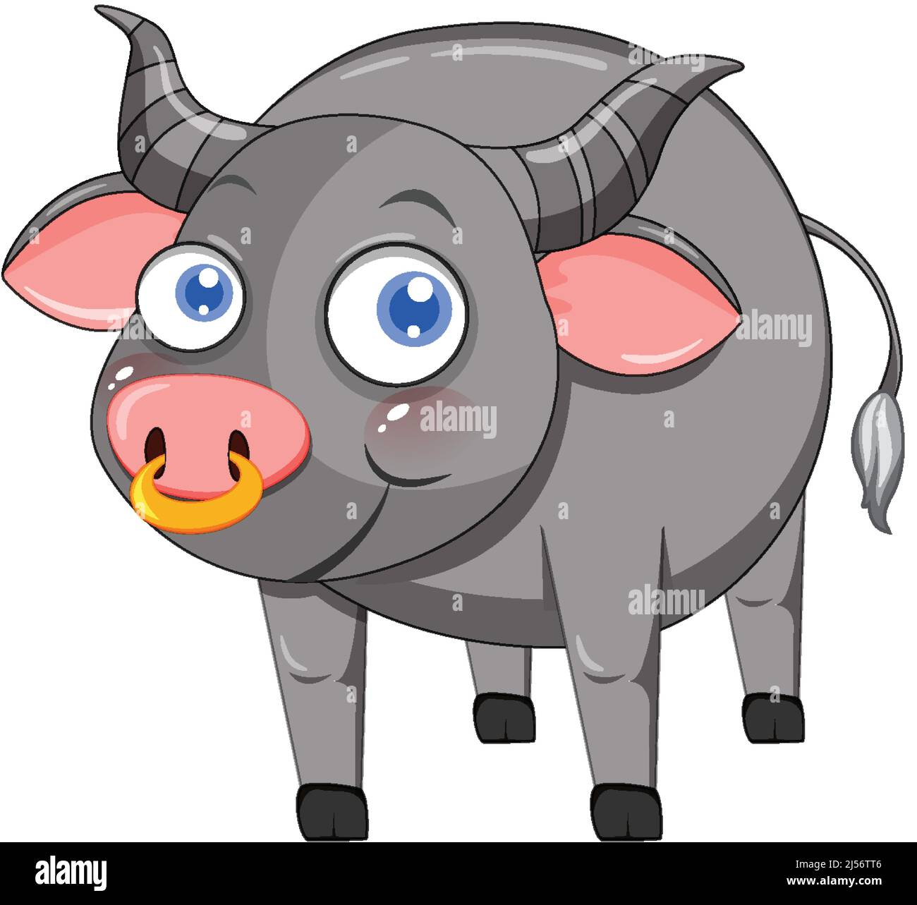 Cute buffalo cartoon character on white background illustration Stock ...
