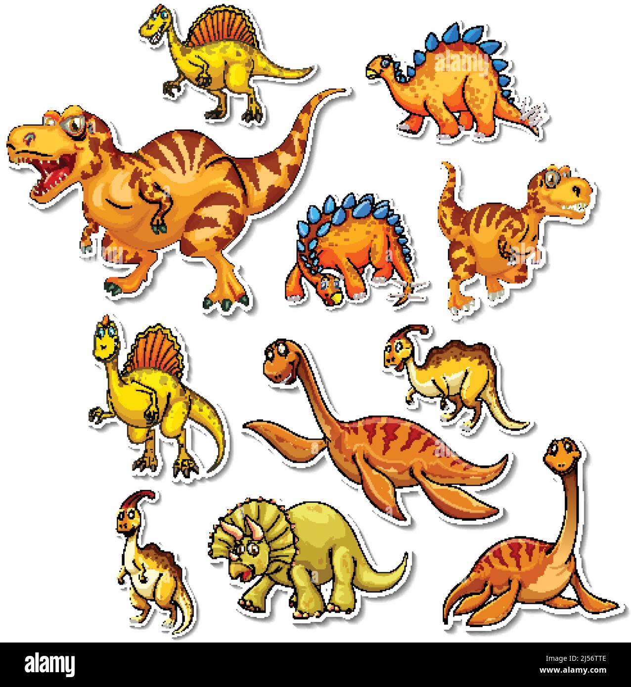 Sticker set of different dinosaurs cartoon illustration Stock Vector ...