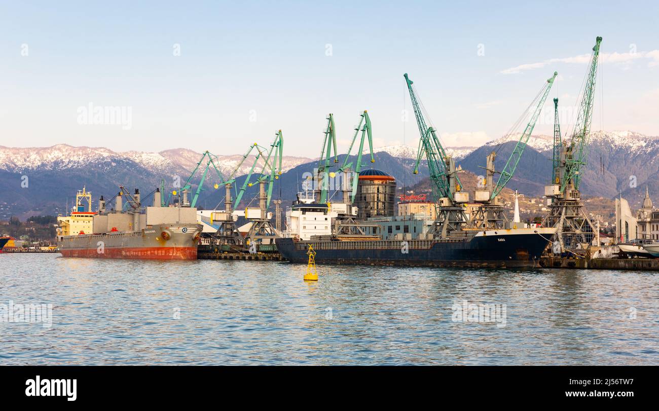 Batumi Sea Port with cranes and ships Stock Photo - Alamy