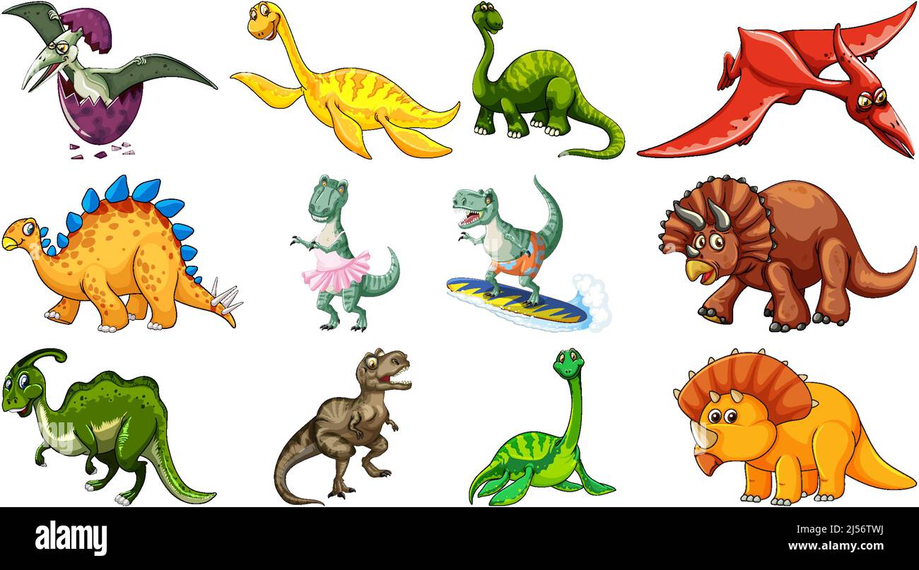 Many dinosaurs on white background illustration Stock Vector Image ...