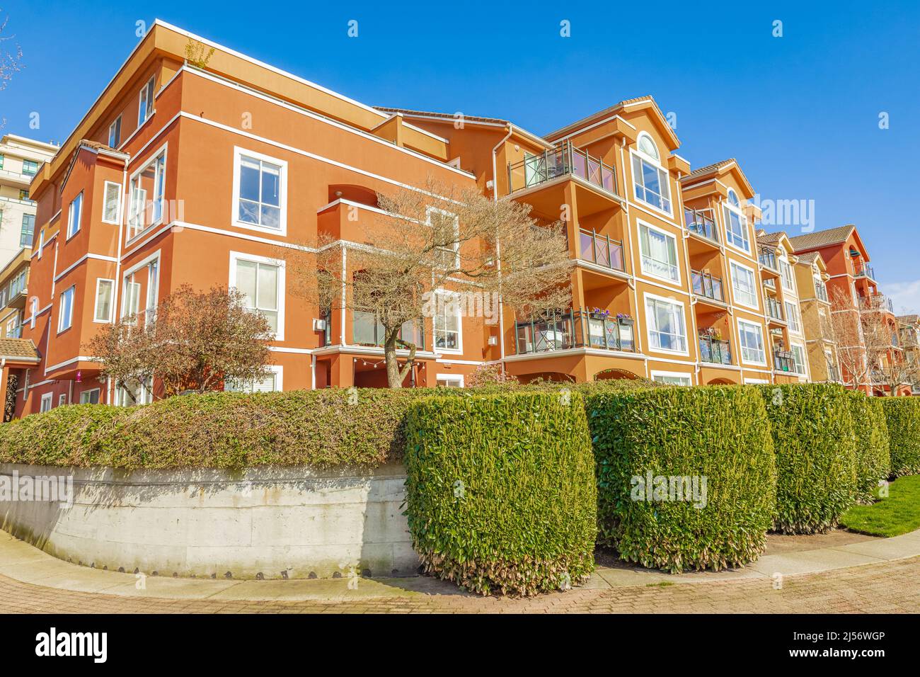 Neighborhood modern houses on sunny day in New Westminster BC, Canada ...