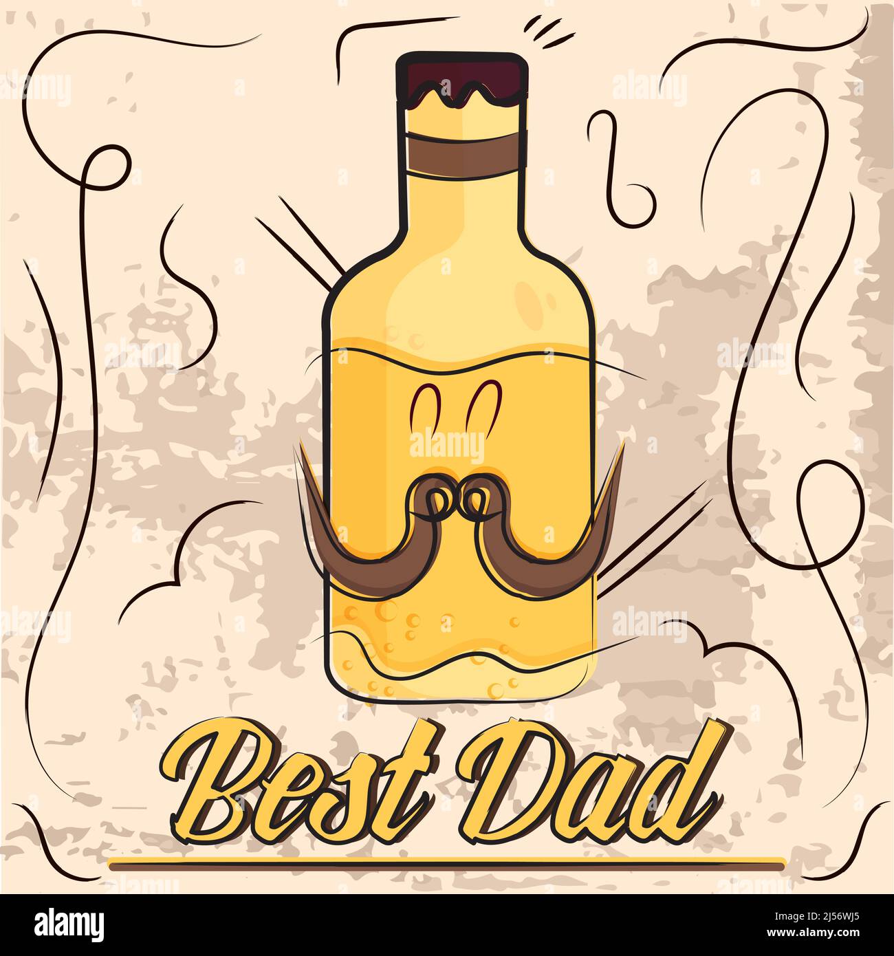 Isolated cute beer bottle cartoon Happy father day retro template ...