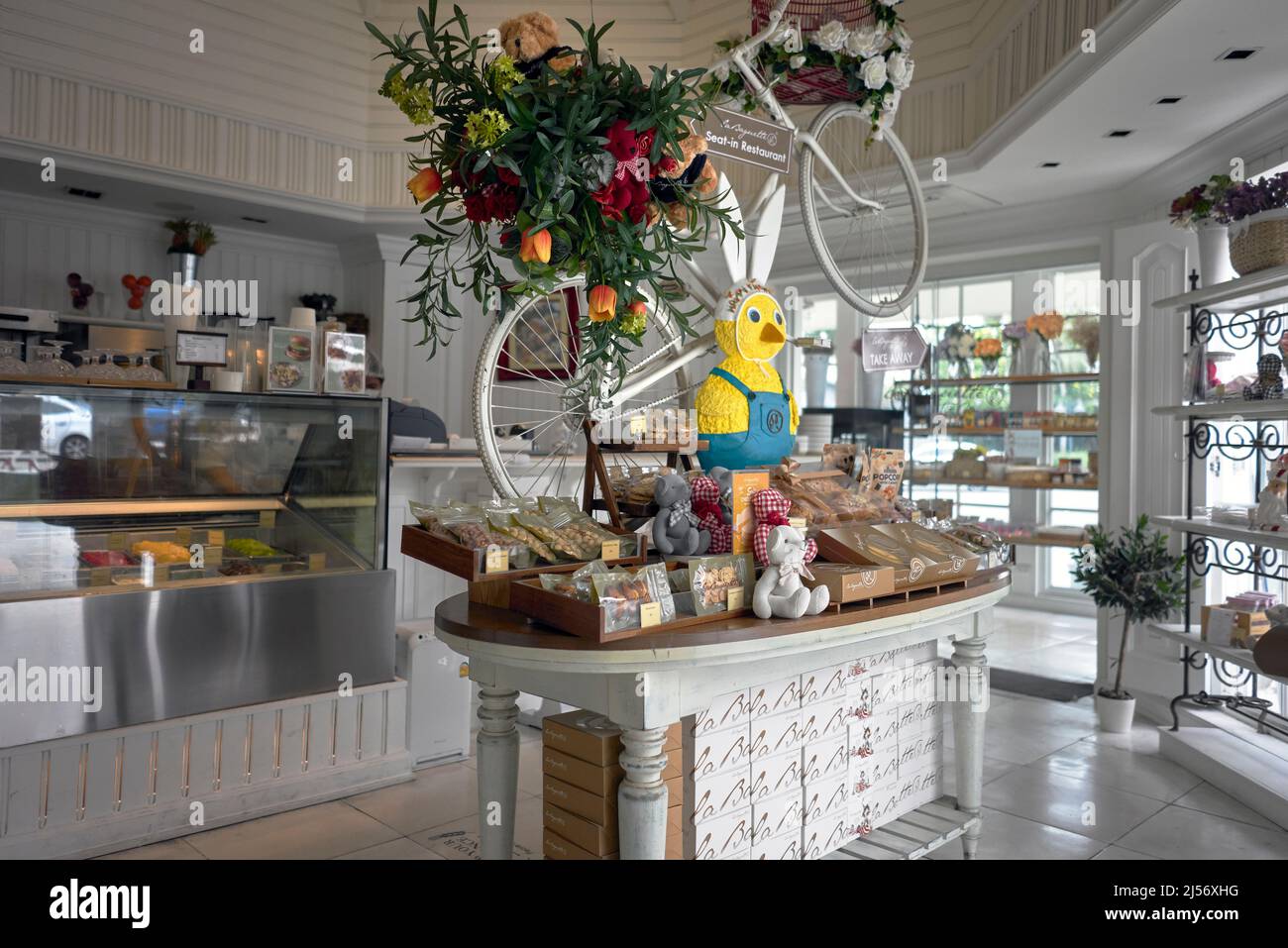 Bistro restaurant interior with feature large yellow chick display ...