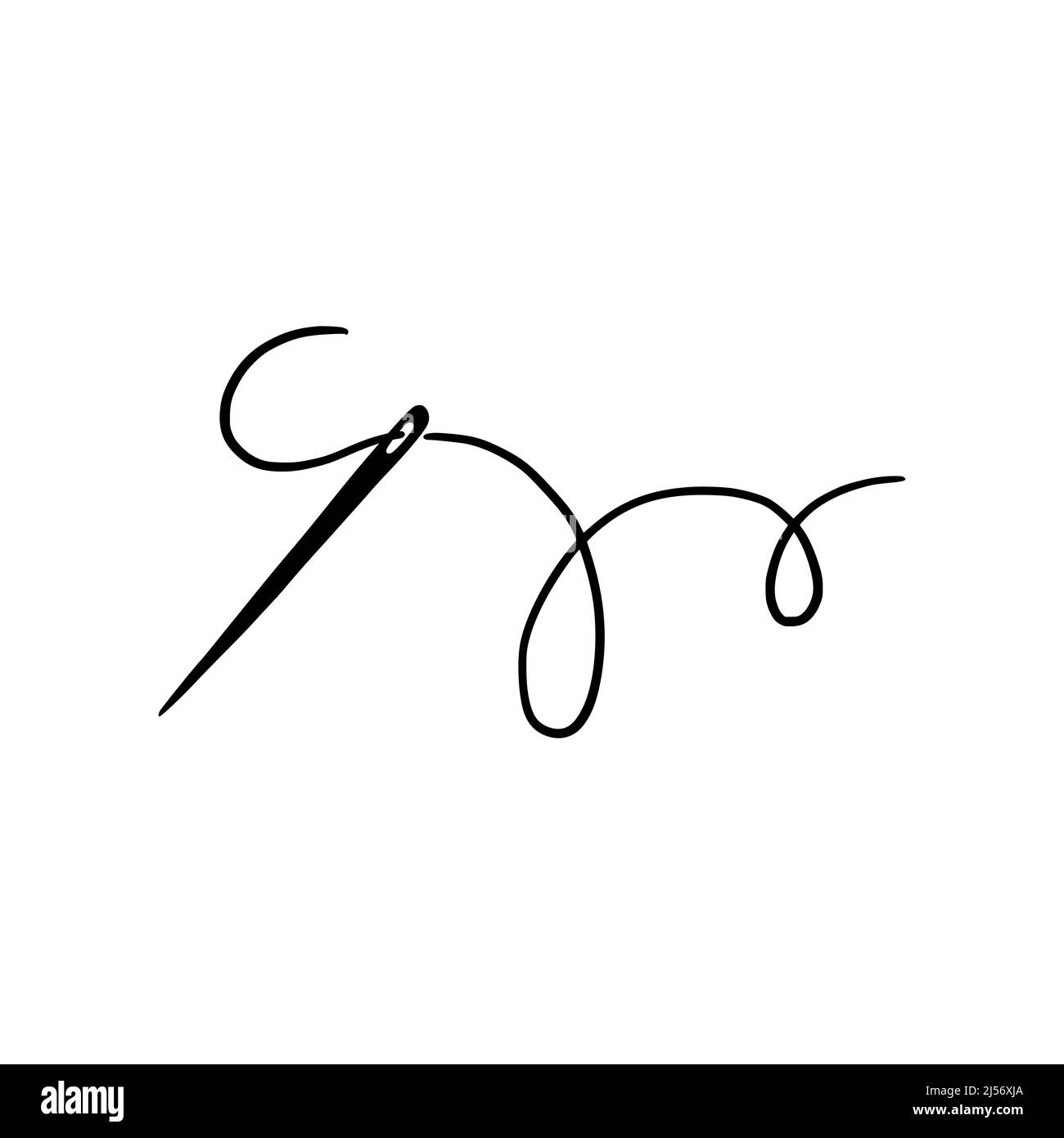 Tailor needle with thread. Hand drawn doodle sketch style sewing needle ...