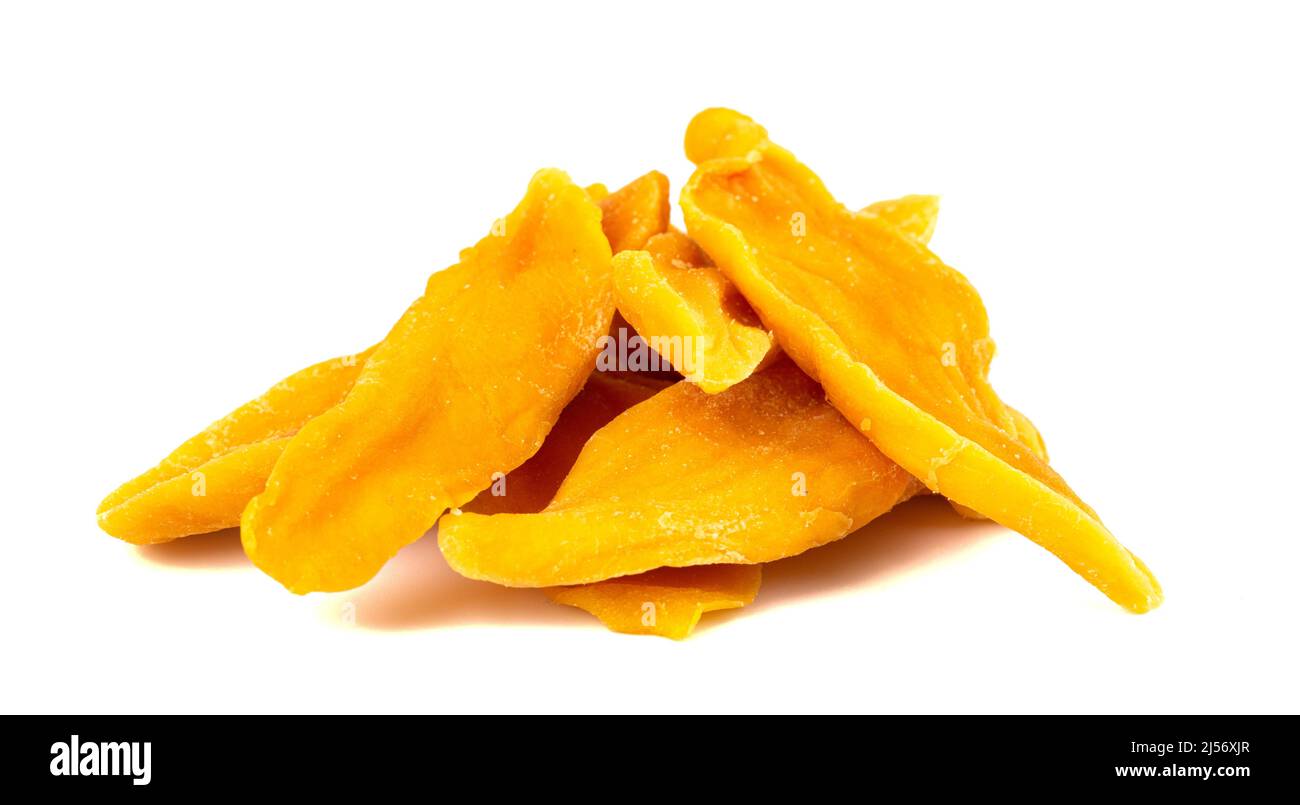 Dehydrated Mango Strips on a White Background Stock Photo - Alamy
