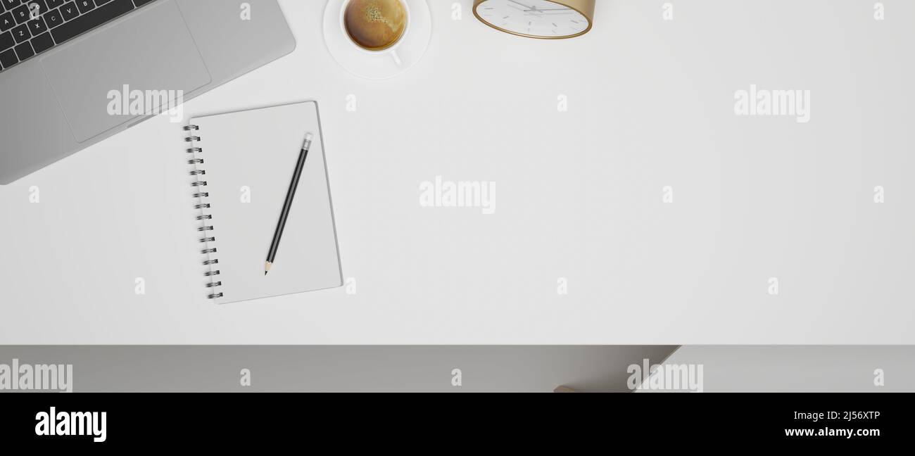 Modern minimalist white office desk workspace background with copy ...