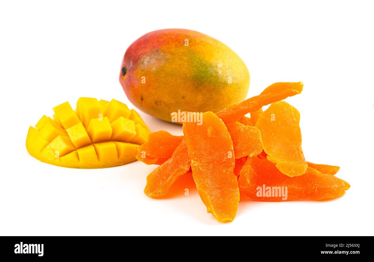 Candied Mango Strips on a White Background Stock Photo - Alamy