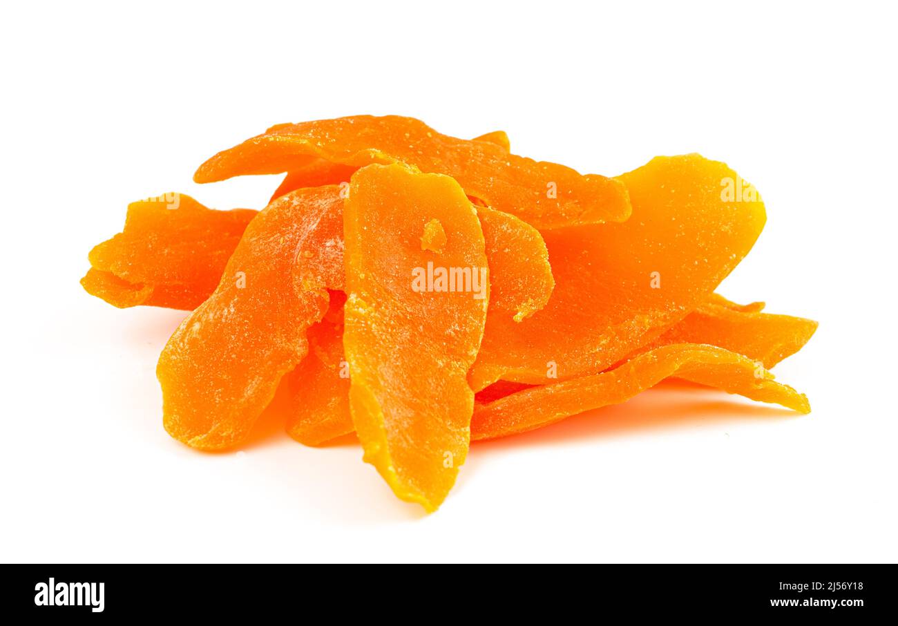 Candied Mango Strips on a White Background Stock Photo - Alamy
