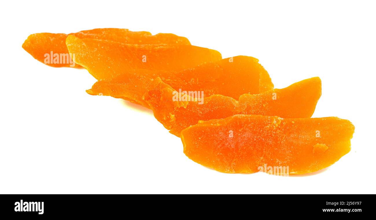 Candied Mango Strips on a White Background Stock Photo - Alamy