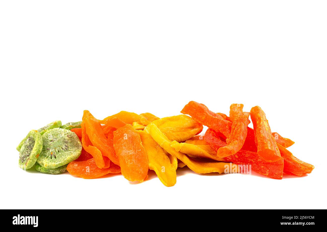Candied and Dehydrated Tropical Fruits Isolated on a White Background ...
