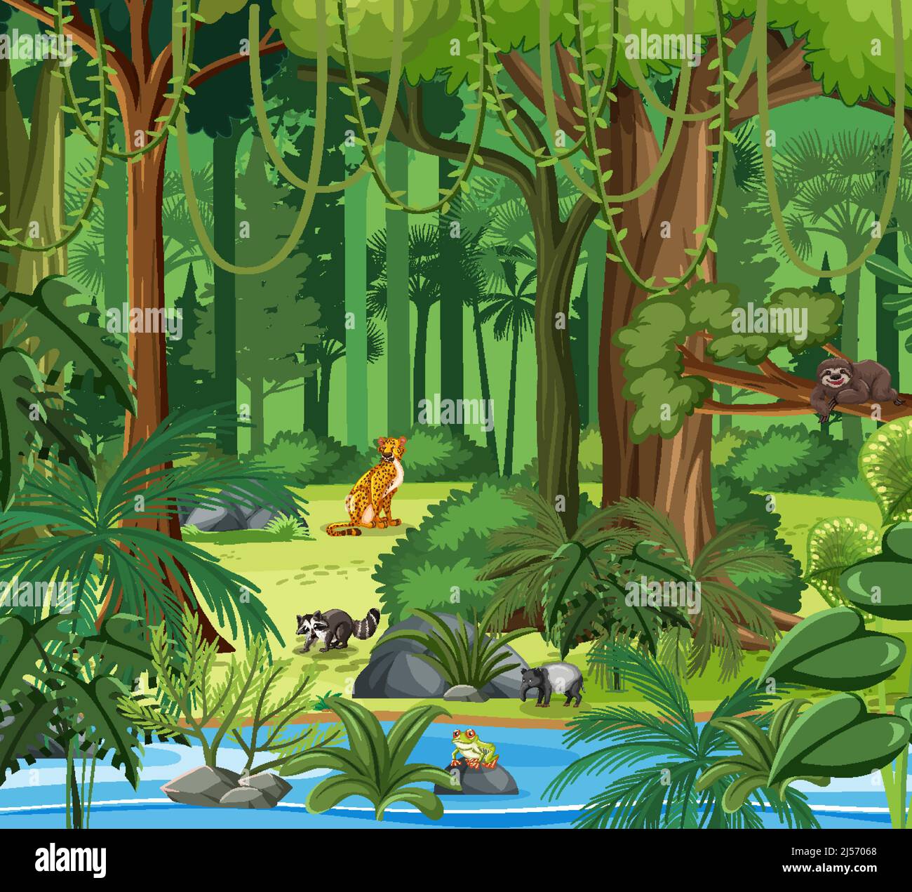 Forest scene with various wild animals illustration Stock Vector Image ...