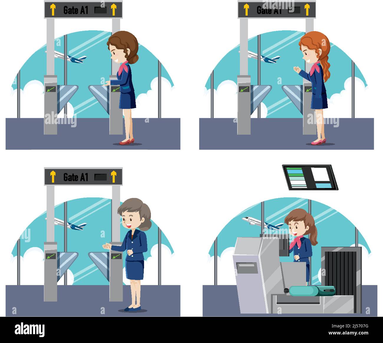 Boarding gate entrance with ground crew illustration Stock Vector Image ...
