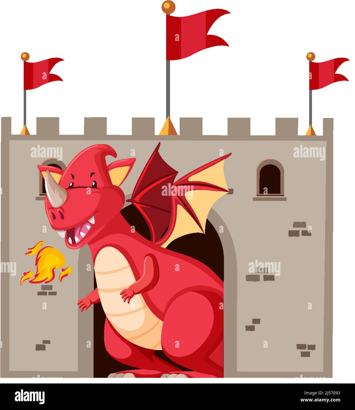 Cute red dragon cartoon character illustration Stock Vector Image & Art ...
