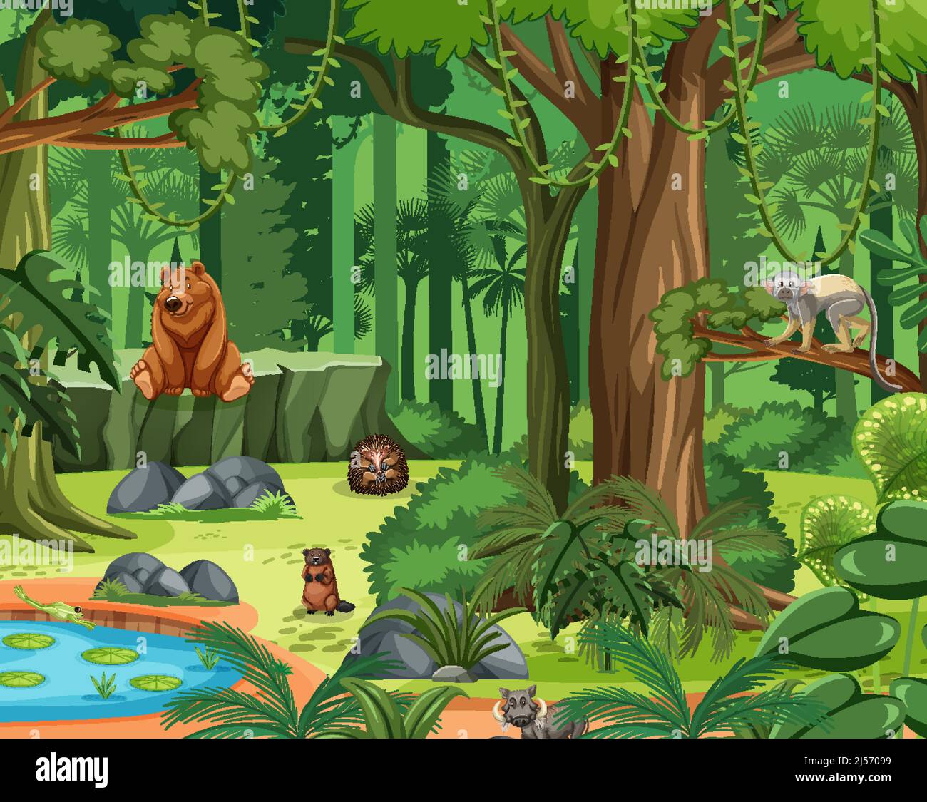 Forest scene with wild animals illustration Stock Vector Image & Art ...