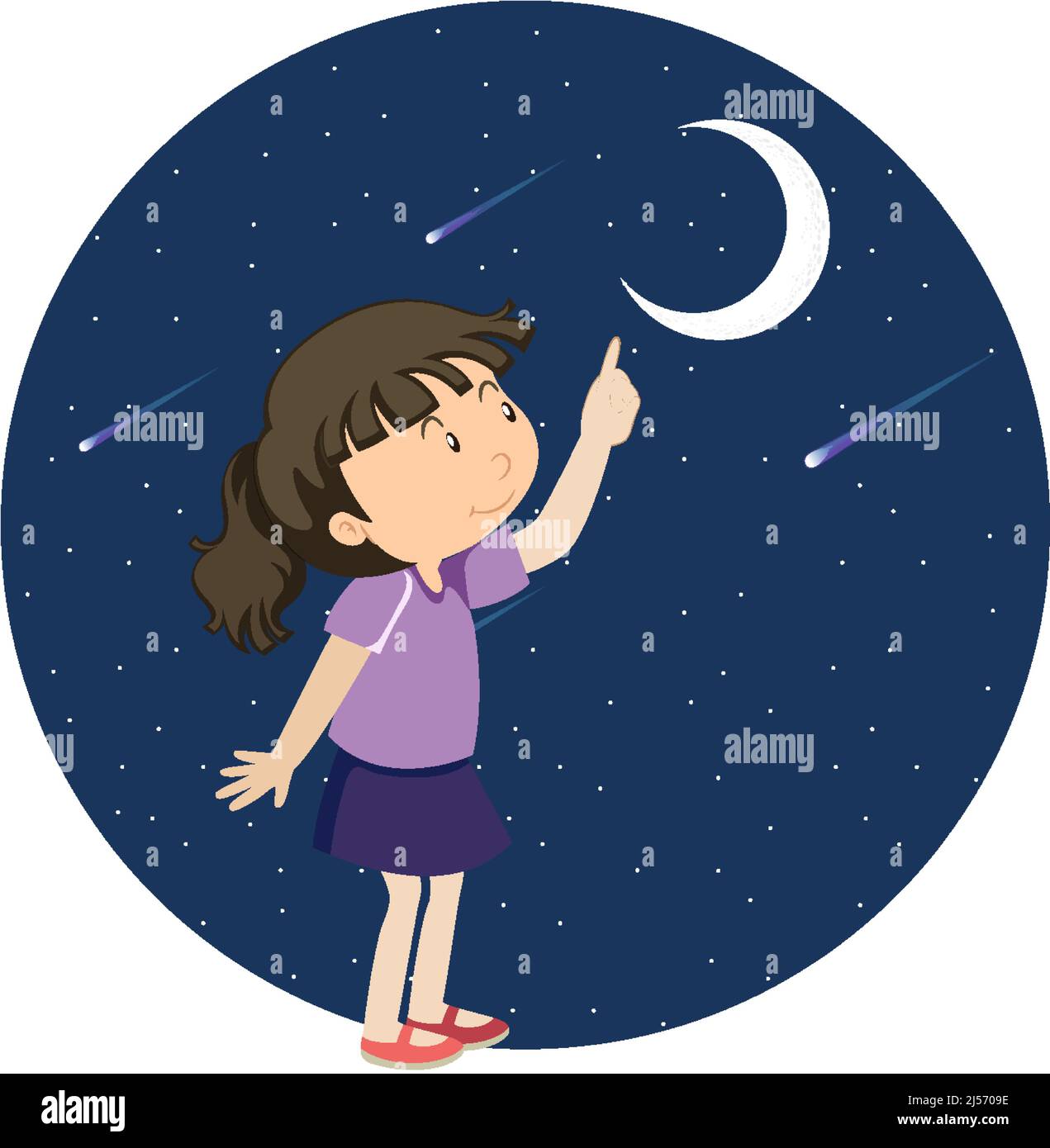 A girl pointing finger to the moon illustration Stock Vector Image ...
