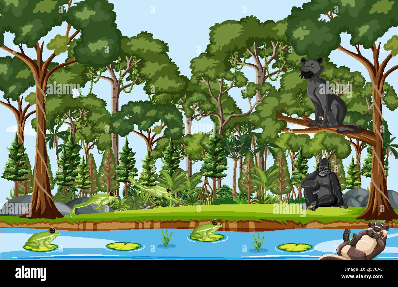 Nature forest scene with wild animals illustration Stock Vector Image ...