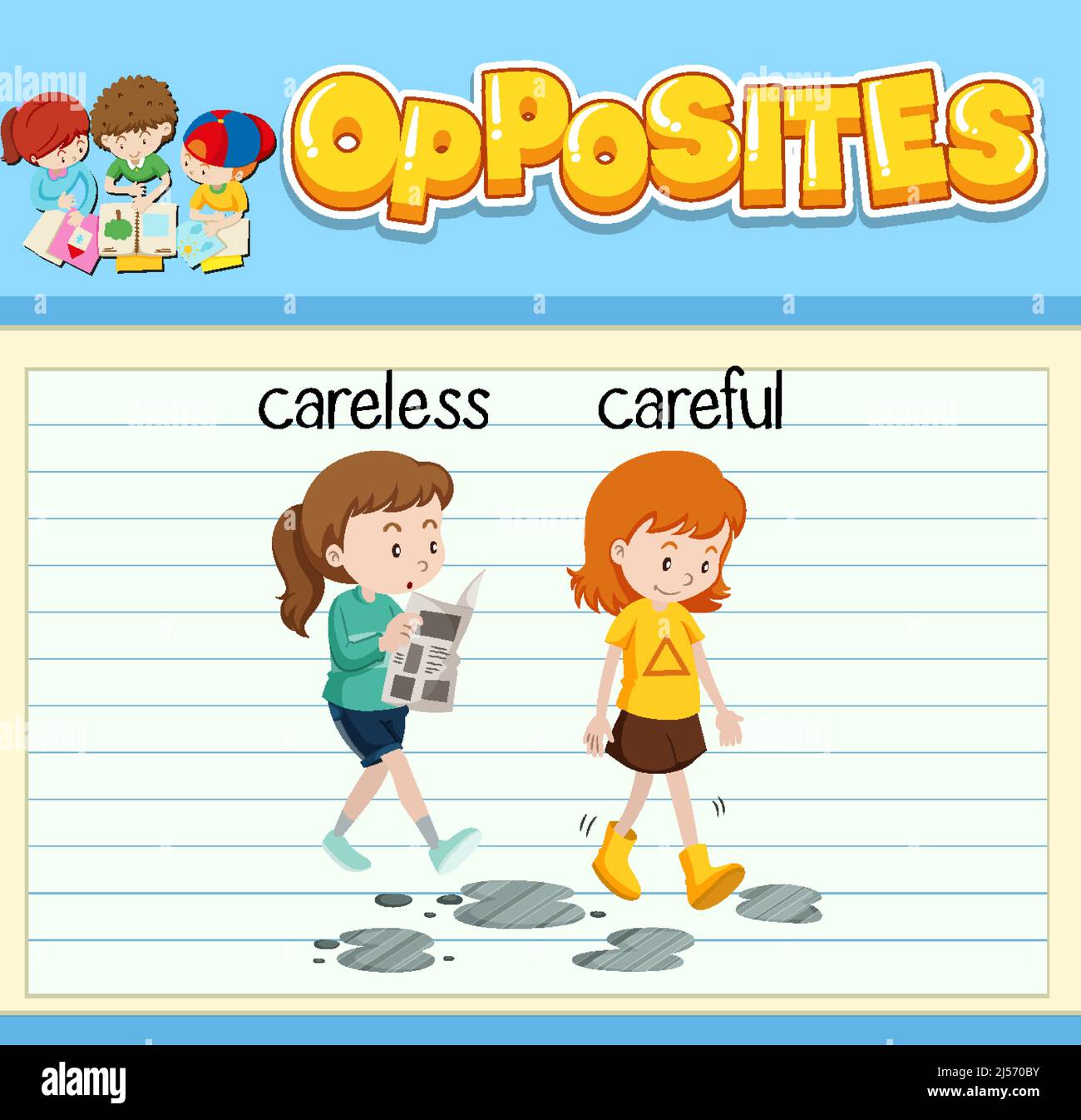 Education word card of English opposites word illustration Stock Vector ...