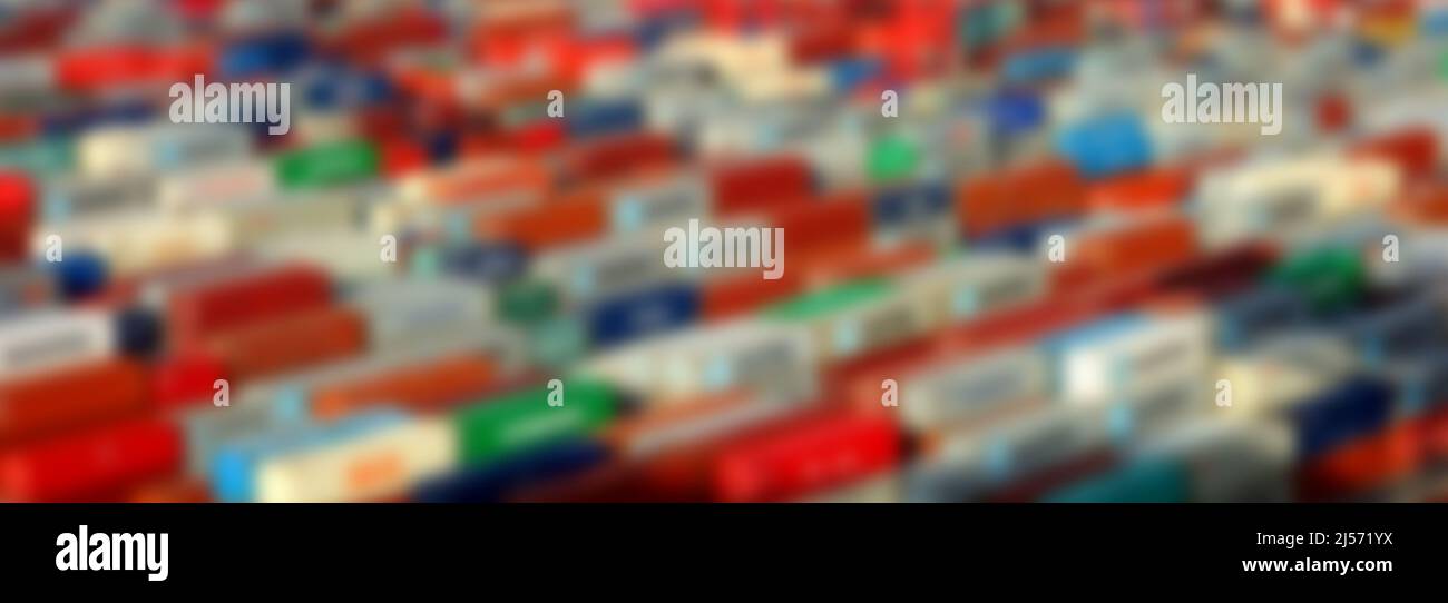 Blurred colorful shipping containers yard depot cargo port congestion ...