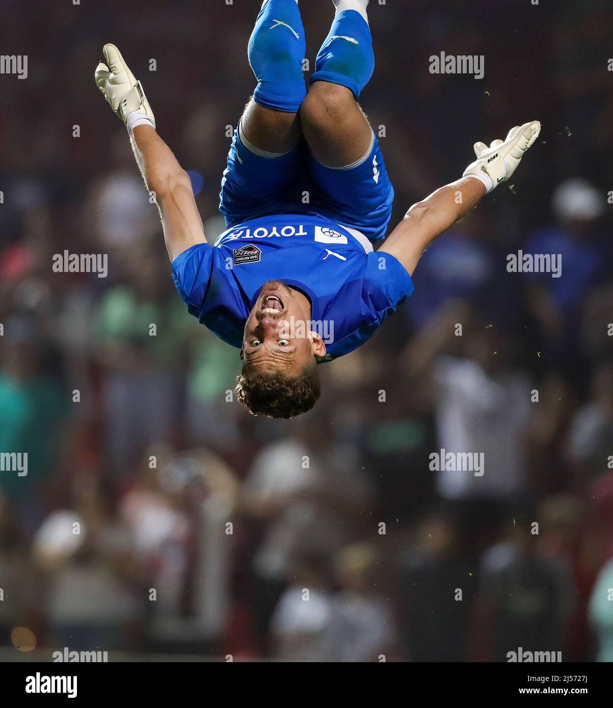 April 20, 2022: San Antonio FC goalkeeper Jordan Farr (1) does a ...
