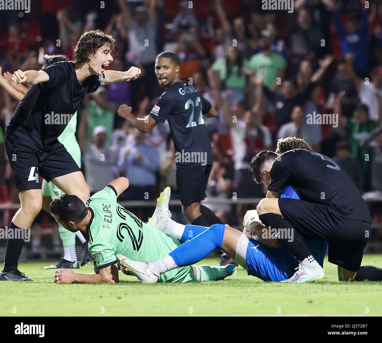 April 20, 2022: San Antonio FC defender Roman Holt (47) gestures in ...