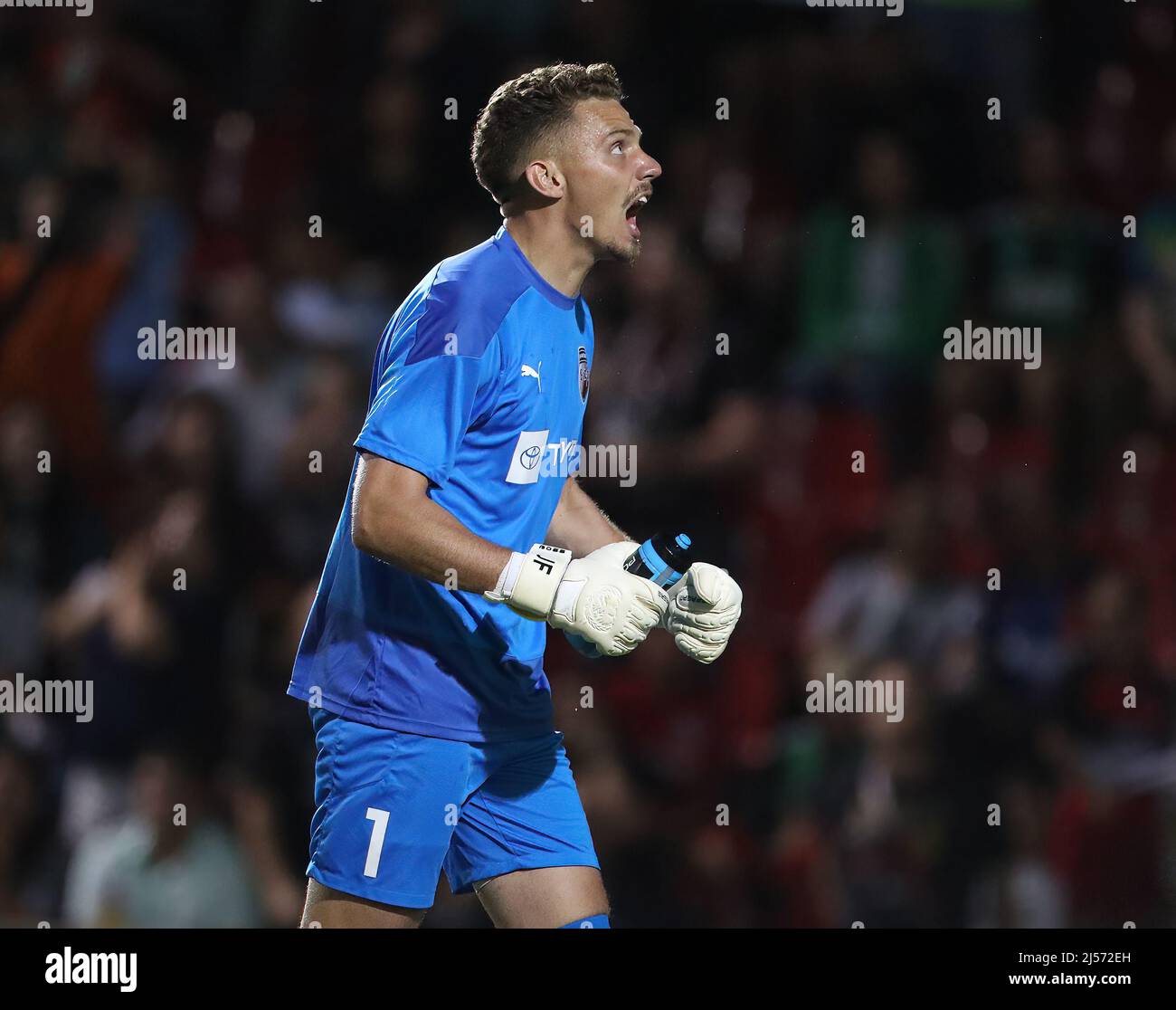 April 20, 2022: San Antonio FC goalkeeper Jordan Farr (1) gestures ...
