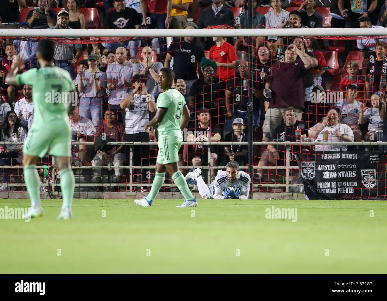 April 20, 2022: Austin FC goalkeeper Andrew Tarbell (31) makes a save ...
