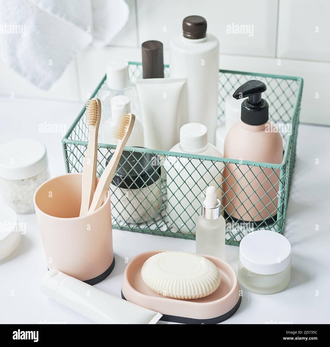 Bath accessories. Dressing table. Cosmetics and hygiene products. Spa ...